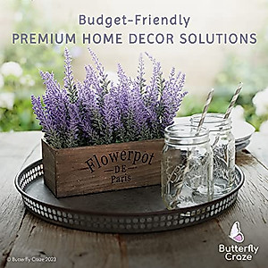 Butterfly Craze Artificial Lavender Plants in Rustic Wooden Planters - Lifelike, Stunning Faux Silk Purple Flowers Perfect for Elevating Your Patio, Home Décor, or Office, Large Dark Brown Pot