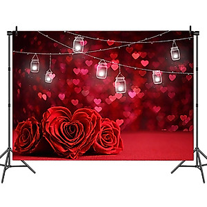 MAQTT 7 x 5 FT Red Love Heart Rose Bokeh Glitter Photo Backdrop Valentine's Day Mother's Day Wedding Bride Shower Party Photography Background Girl Birthday Decoration Supplies