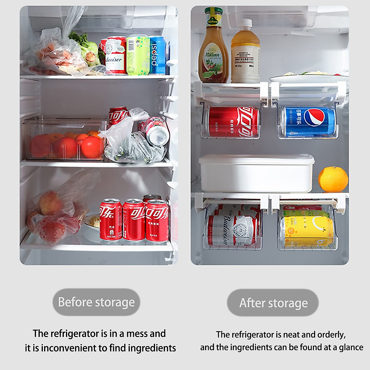 WINARA Soda Can Organizer for Refrigerator,Hanging Soda Can Holder Pop Cans Beverage Container Dispenser for Kitchen Freezer Rack Pantry Cabinet Cupboard