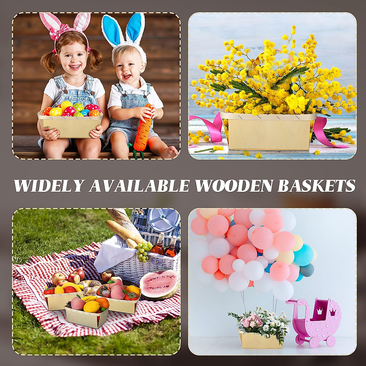 Bokon 30 Pcs Wood Berry Basket Bulk 2 Quarts Berry Picking Wooden Baskets Wood Fruit Pint Containers Vented Wooden Boxes for Picking Food Storage Gift Art Craft Decor 8.9 x 5.7 x 3.5 Inch