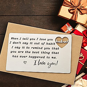 YODOCAMP Husband Metal Engraved Wallet Insert Card, Gifts for Husband from Wife, Husband Hubby Fiance Anniversary Birthday Christmas Valentine's Day Romantic Gifts