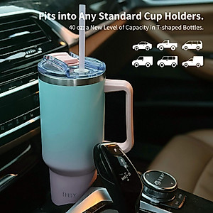 THILY 40 oz Stainless Steel Tumbler with Handle - Vacuum Insulated Travel Cup, Splash-Proof & Leakproof Lid, 2 Straws & Brush | Keeps Cold 34H/Hot 12H, Cupholder Friendly, Candy Pink