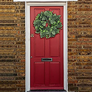 SUNFICON 15'' Small Faux Green Wreath Centerpiece Artificial Eucalyptus Leaf Boxwood Wreath Door Welcome Wedding Wreath Wall Window Farmhouse Home Decoration Indoor Outdoor Spring Summer All Seasons