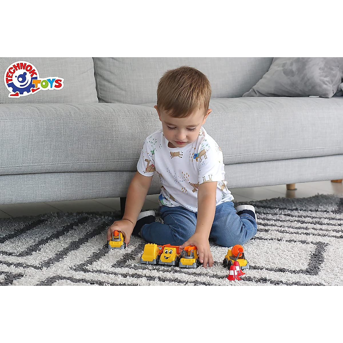 TECHNOK Assorted Construction Truck Toys - Kids Construction Toys Playset - Dump Truck, Tractor Toy, Crane Truck, Cement Truck - Car Toys for Boys - 5 Pack Toy Vehicles - Truck Toys for Kids Toddlers