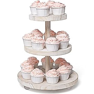 VIVIRBIEN 3 Tier Cupcake Stand Round,Wood Cake Stand with Tiered Tray Decor,Rustic Cake Stand,Cupcake Display for Home Tea Party, Birthday, Wedding, Farmhouse Decor,Woodland Baby Shower