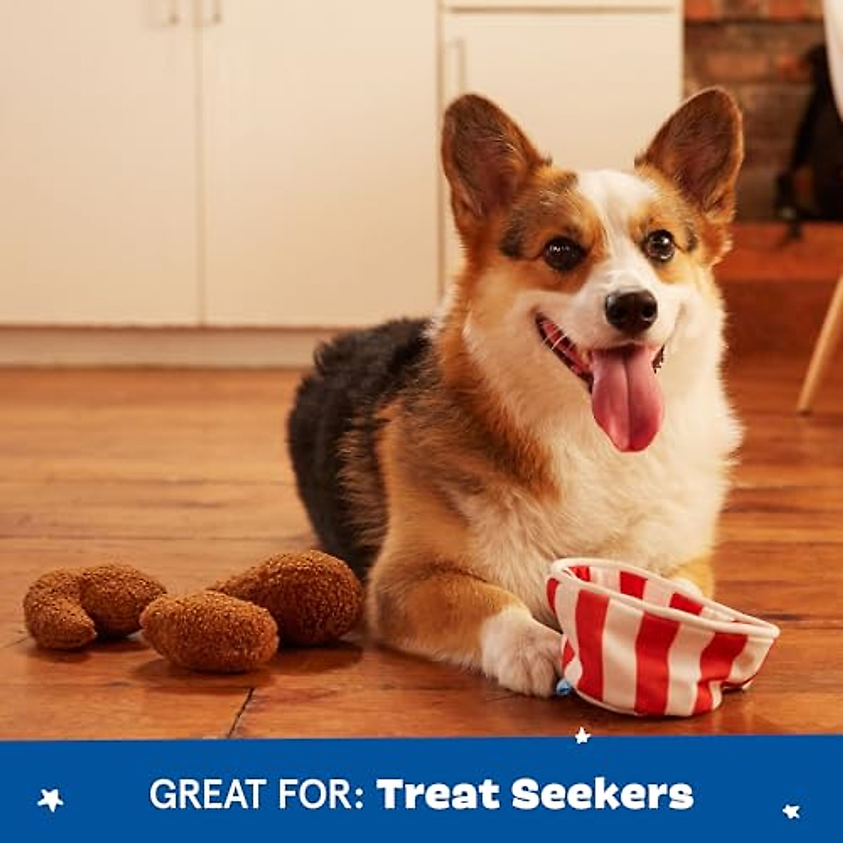 Barkbox 2 in 1 Interactive Plush Dog Toy - Rip and Reveal Toy for Dogs and Puppies - Stimulating Squeaky Pet Toys | Bucket o' Fried Licken