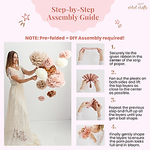 Vidal Crafts 20 PCS Dusty Pink, Rose Gold, Ivory, Pastel Grey, Tissue Paper Pom Poms Kit, 14", 10", 8", 6", Tissue Paper Flowers for Wedding, Birthday, Bridal Shower, Bachelorette, Baby Shower Décor