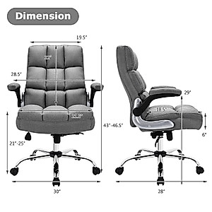 Giantex Executive Office Chair, Big and Tall Ergonomic Computer Chair, Adjustable Tilt Angle and Flip-up Armrest Linen Fabric Upholstered Chair with Thick Padding, High Back Managerial Chair (Grey)