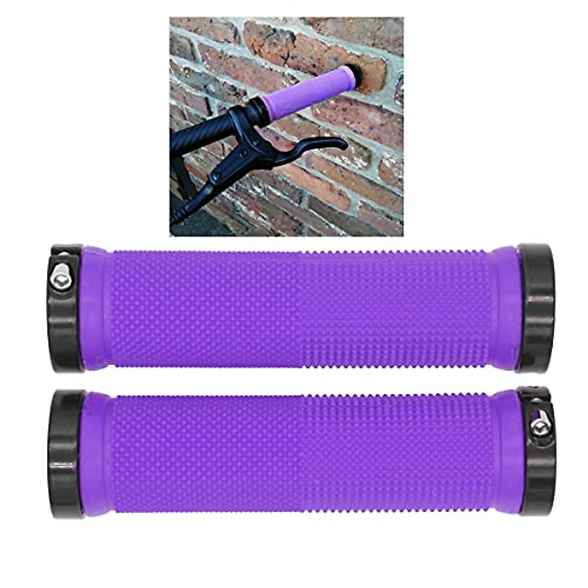 PLATT Bicycle Handle Bar Grips Colorful Rubber Mushroom Grips for BMX/MTB Bikes (2 Pairs) (Purple+end caps)
