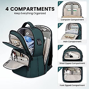 LOVEVOOK Travel Backpack for Women, Work Business Laptop Backpack With USB Port, Anti-Theft Waterproof Casual Daypack with Lock, Large Capacity College Backpacks, 15.6Inch Green