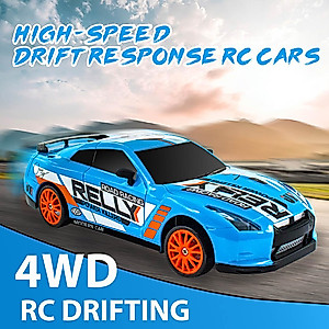 AGNEVE RC Drift Car 1:24 Scale RC Car with LED Lights Glow and Drifting Tires 2.4GHz Remote Control Car 4WD 14KM/h High-Speed RC Cars with 2 Rechargeable Batteries Boys Girls