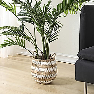 Motifeur Water Hyacinth and Paper Handwoven Basket (Assorted Set of 3, Beige and White)