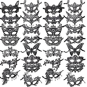 TIHOOD 30PCS Lace Mask Masquerade Venetian Eyemask Halloween Sexy Woman Lace Mask for Halloween Masquerade Carnival Party Costume Ball