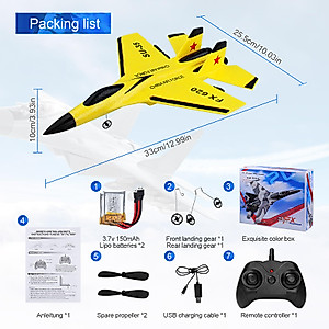 RC Airplane 2CH RC Plane Ready to Fly 2.4GHz Remote Control Plane SU35 RC Jet Easy to Fly Airplane Toys for Boys Gift for Kids Beginners with Night Lights USB Charging（Yellow