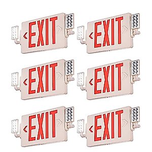 VEVOR LED Exit Sign with Emergency Lights, Two Heads Emergency Exit Light with Battery Backup, Combo Red Letter Fire Exit Lighting, Commercial Exit Signs for Business, White Housing, 6 Pack
