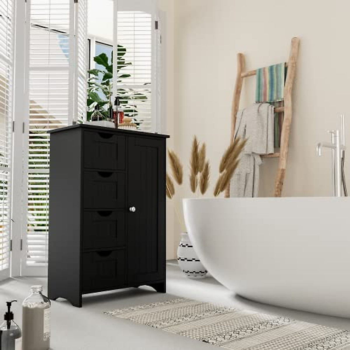 YESHOMY Bathroom Storage Cabinet, Side Free Standing Organizer with Large Space and Adjustable Shelves, Home Office Furniture for Multifunction in Living Room, Hallway, Kitchen, Bedroom, Black