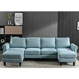 N NOORDENIYA Reversible Modular Sectional Couch with Ottomans- 6 Seat Sofa Couch for Living Room, Convertible U Shaped Couch with Chaise for Living Room, Oversize Sofa Light Blue