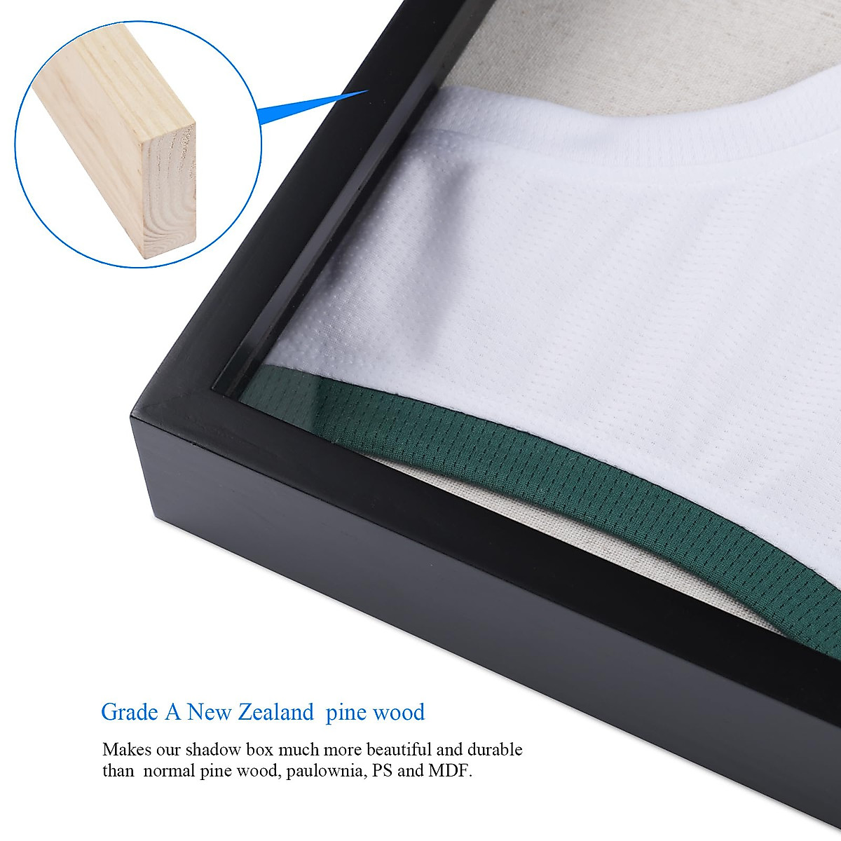 1DOT2 16x20 Large Shadow Box Frame, Jersey Frame Display Case with Grade A Natural Pine Wood Acrylic Front and Metal Hanger Shadowbox Frame Display Depth of 1",Black