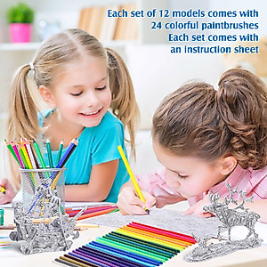 Syhood 36pcs 3D Coloring Puzzle Set Animal Painting Puzzle Crafts for Girls Set Include 12 Creative DIY Painting with 24 Coloring Pens for Boys and Girls Educational Birthday Gift Supplies