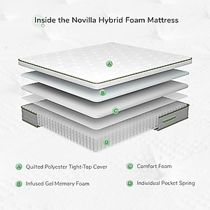 Novilla King Size Mattress, 10 Inch Hybrid Pillow Top King Mattress in a Box with Gel Memory Foam & Individually Wrapped Pocket Coils Innerspring for a Cozy & Peaceful Sleep