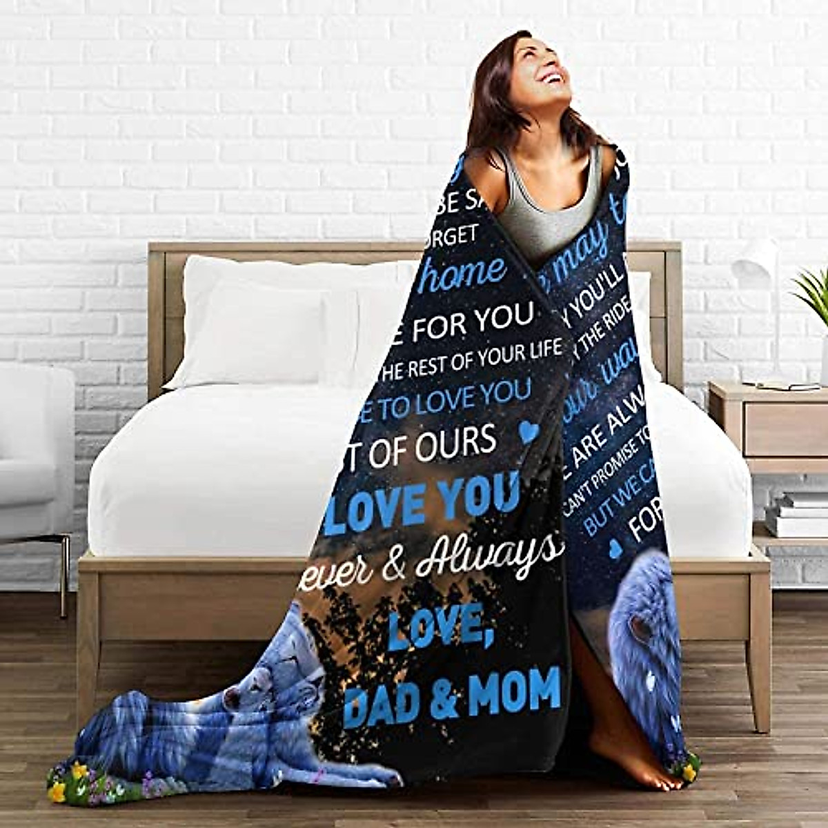 to My Son Blanket from Dad and Mom Lion Ultra Soft Flannel Throw Blankets for Couch Bedroom Sofa Warm Blanket Positive Encourage and Love Birthday Gifts 50x60 Inch