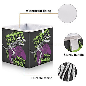 QUGRL Dinosaur Skeleton Video Game Storage Bins Organizer Joysticks Gamepad Slogan Foldable Clothes Storage Basket Box for Shelves Closet Cabinet Office Dorm Bedroom 15.75 x 10.63 x 6.96 in