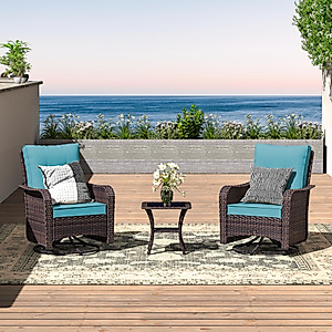 Knnbxa 11 Pieces Patio Furniture Set Modular Outdoor Set with 2 Swivel Chairs Outdoor Sectional Wicker Rattan Sofa Set w/55000 BTU Fire Pit Conversation Set for Backyard Porch-Blue