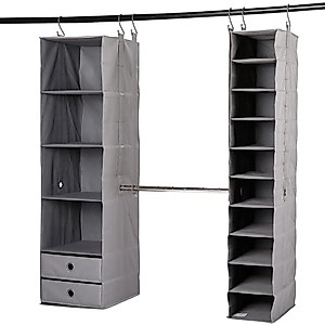 BIRDROCK HOME 5pc Hanging Closet Organizer System with Storage Shelves - Grey - Shoe Clothing Organization - Great for College Dorms or Kid Bedrooms Nursery