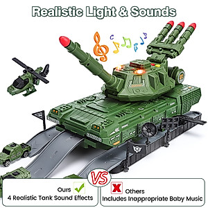 Tank Toys for 3 4 5 6 7 8 Year Old Boys - Army Toys Tank with 6PCS Alloy Die-Cast Army Vehicles, Kids Military Tank with Light, Sound & Missiles Shooting, Christmas Birthday Gift for Kids