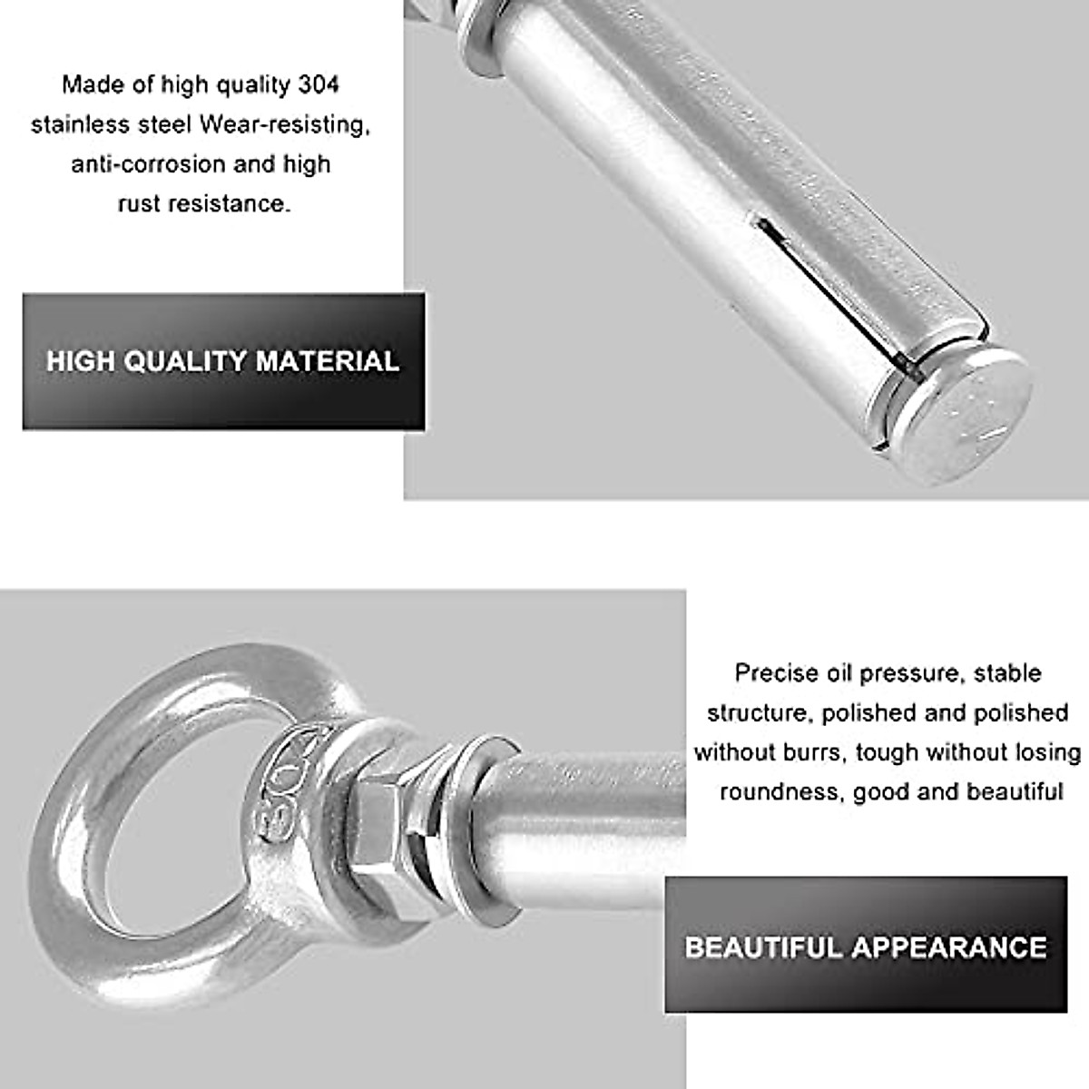 Augiimor 5PCS M6 x 60mm Ring Lifting Expansion Eyebolt Bolt Screw, 304 Stainless Steel Wall Concrete Brick Anchor Bolt
