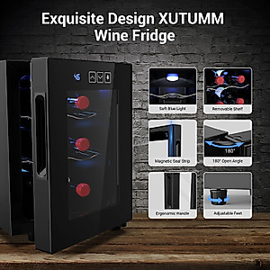 Xutumm Wine Cooler Refrigerator 6 Bottles, Small Wine Fridge with Digital Temperature Control 46-66℉, Countertop Wine Cooler for Wine Enthusiasts