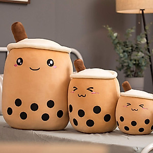 Cartoon Tea Plush Pillow,Plush Boba Figurine Toy,24/35 cm Cute Bubble Tea Cup Shaped Pillow with Suction Tubes (Pink, Large)