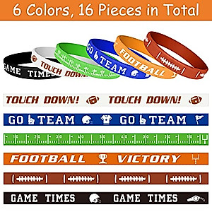 MIAHART 16 Pieces Football Theme Bracelets Silicone Wristband for Sport Theme Birthday Party Favors, 6 Styles