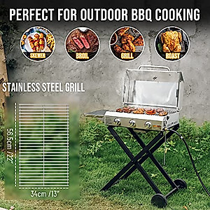 Onlyfire BBQ Gas Grill with 3 Burners and Foldable Cart for Easy Transport, Stainless Steel Portable Propane Grill with Versatile Side Shelf for Outdoor Patio Backyard Camping, Tailgating, RV Trip