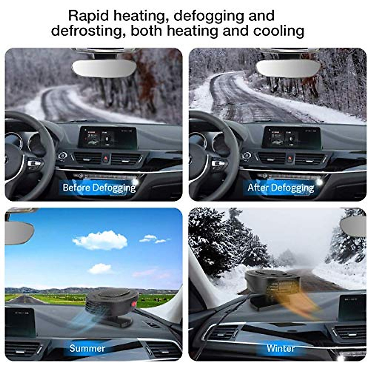 Car Heater Defroster,Portable Car Windshield Heater Fan Defogger 30S Fast Heating,12V150W Cigarette Lighter 2 in 1 Heating/Cooling Micro Car Heater, Low Consumption No Noise