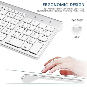 Wireless Keyboard and Mouse, USB Slim Compact Keyboard with Number pad, Ergonomics Quiet Keyboard Mouse for Laptop Computer PC Mac Windows, White Silver