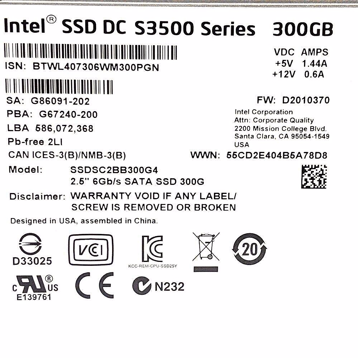 Intel SSDSC2BB300G4 S3500 Series 300 Gb Ssd - Oem