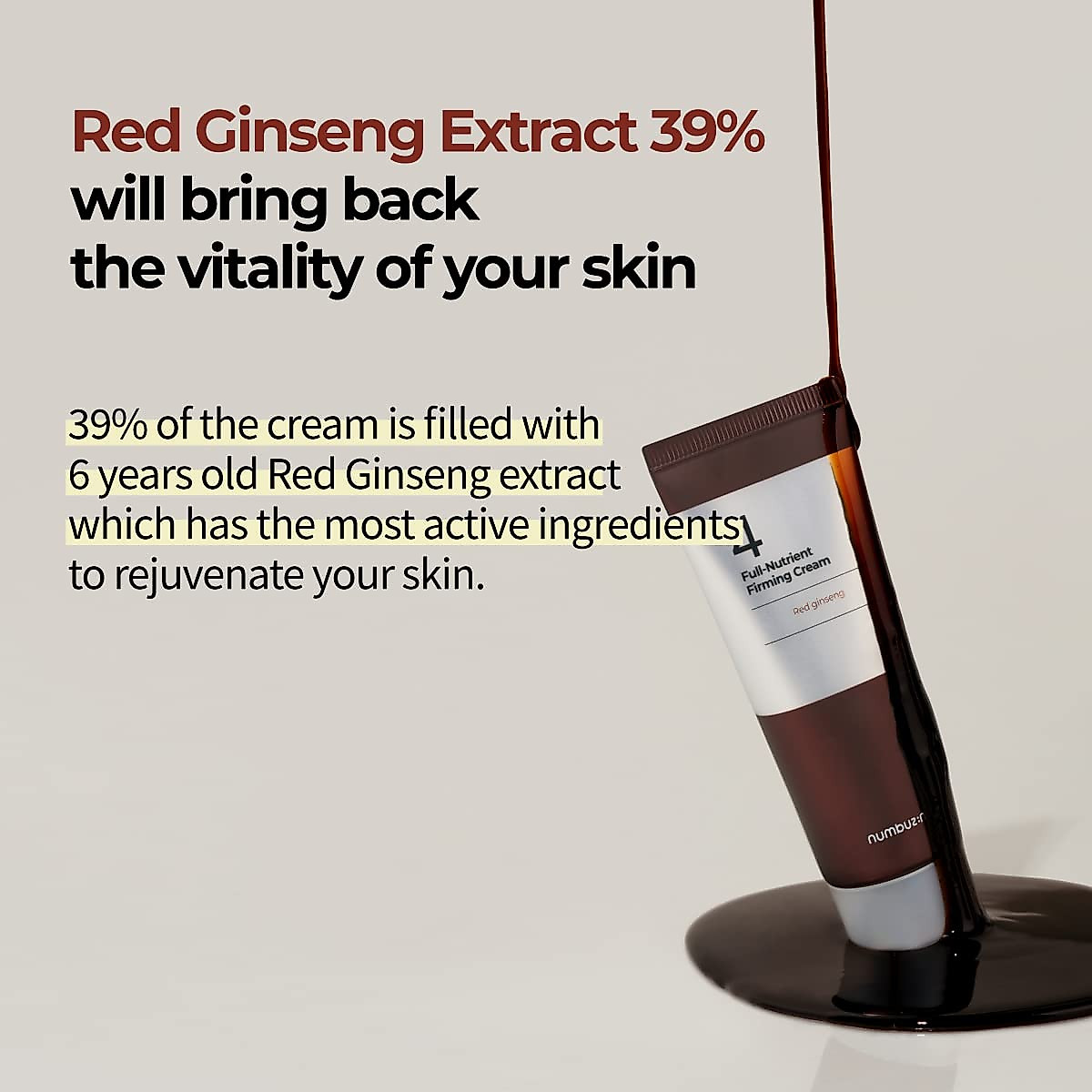 numbuzin No.4 Full-Nutrient Firming Cream | Skin Elasticity, Wrinkle Care, Anit-aging, Deeply Nourishing, Hydation | Red Ginseng, Panthenol, Niacinamide, Bifida | 2.02 fl. oz.