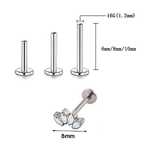 ShineYingTi 16g Titanium Labret Studs 16G Lip Piercing Internally Threaded Medusa Ring Cartilage Monroe Helix Piercing Jewelry 35-AB
