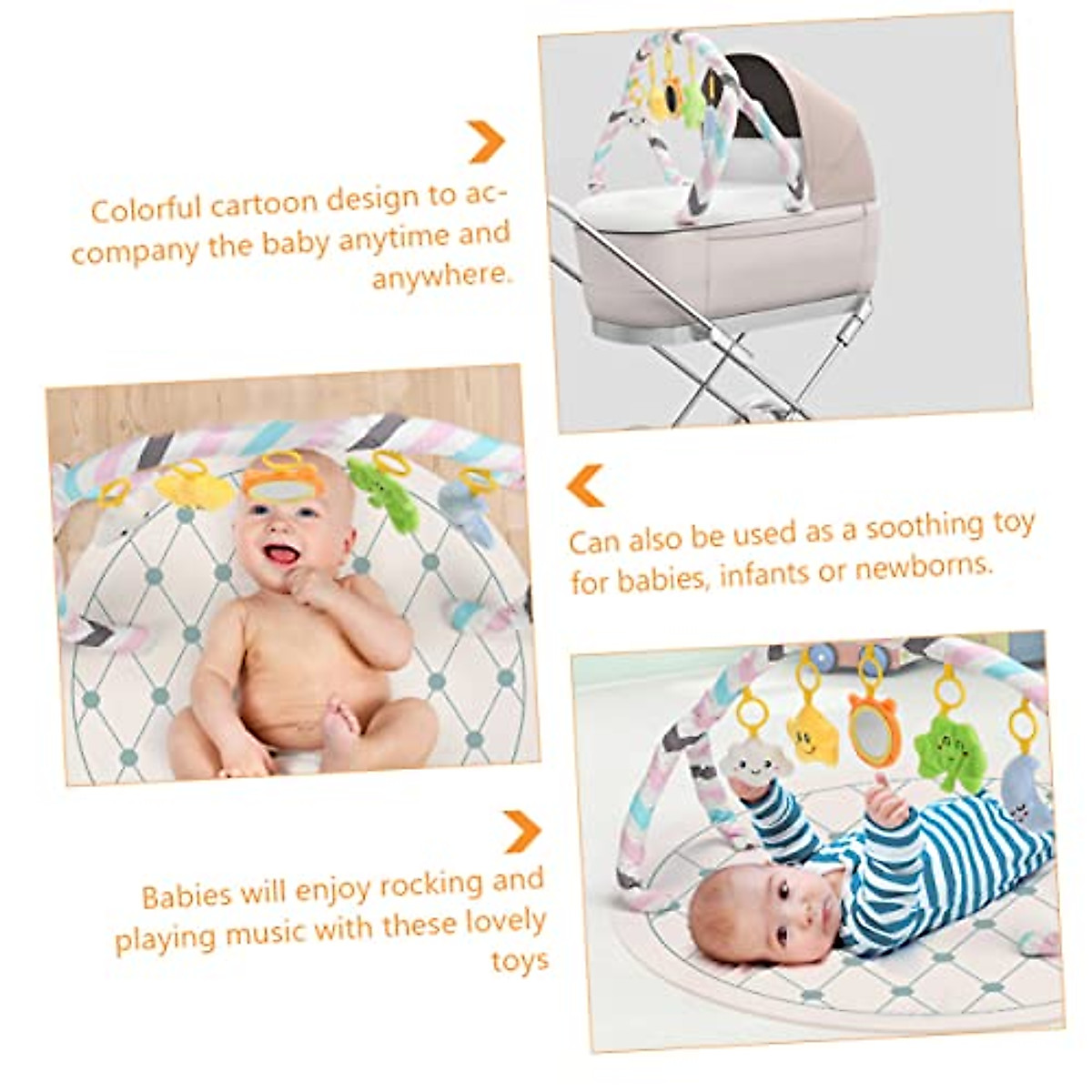 Kisangel 4pcs Stroller Travel Shape Toy with Crib Adorable Rattle Mobile Baby Accessories Seat Bed Pendant Car Soft Play Ornament Learning for Infant Bell Arch Moon Activity Hanging Toys