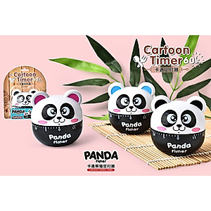 Mini Size Cartoon Panda Machinery Timer 60 Minutes Mechanical Kitchen Cooking Timers Clock Loud Alarm Counters Manual Timer Kitchen Utensil (Black)
