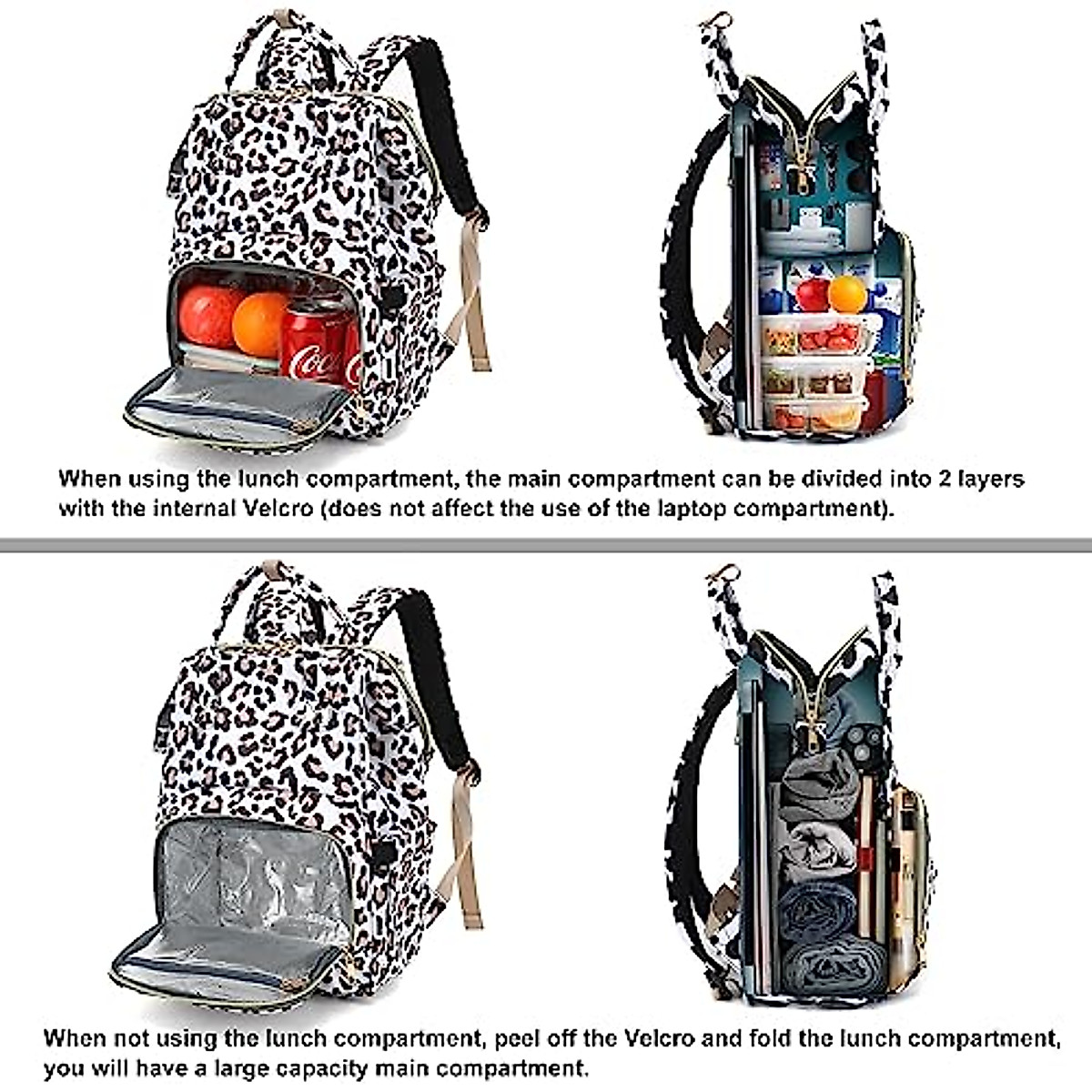 Yusudan Leopard Lunch Backpack for Women, Insulated Cooler Work Business Laptop Backpacks Girls School Backpack College Bookbags