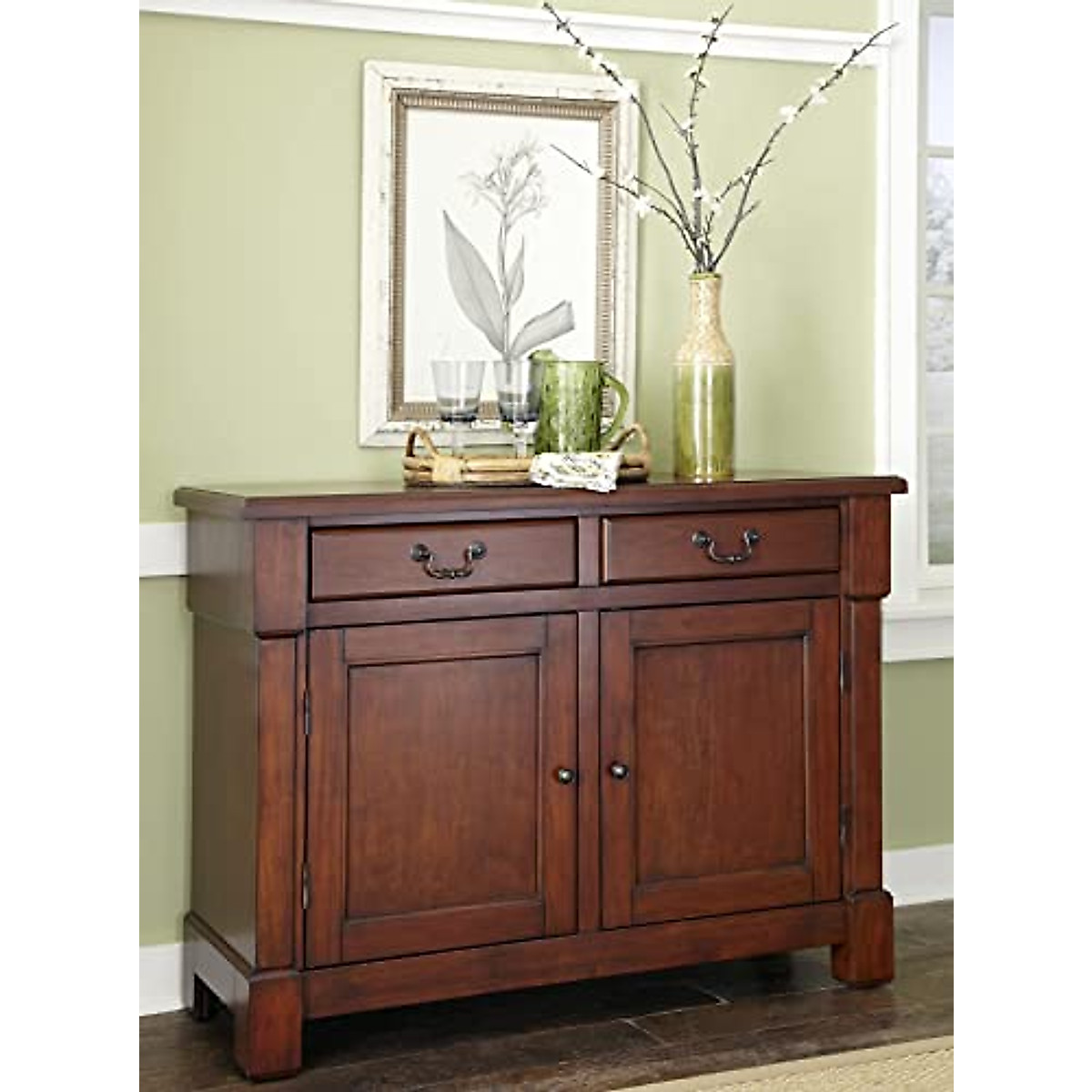 Homestyles Aspen Buffet with Storage and Felt Lined Drawers, 48 Inches Wide by 36 Inches High, Rustic Cherry