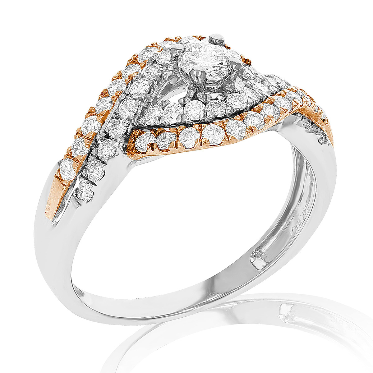VIR JEWELS 1 cttw Diamond Wedding Engagement Ring Set 14K Pink Gold Curve Bridal Size 7