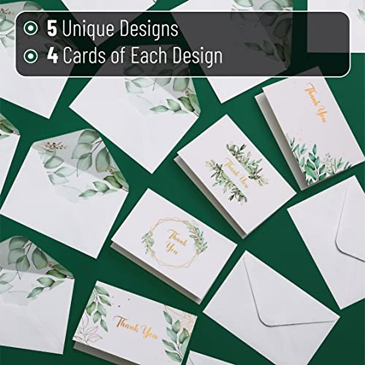 Mr. Pen- Thank You Cards with Envelopes, 20 Pack, 4” x 6”, Greenery Gold Foil Design, Thank You Notes with Envelopes Set, Thank You Cards Wedding, Blank Thank You Cards with Envelopes