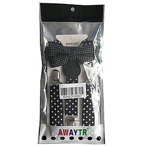 AWAYTR Child Kids Suspenders Bowtie Set - Adjustable Suspender Set for Boys and Girls (25Inches (3 Years to 6 Years),Black Polka dot)