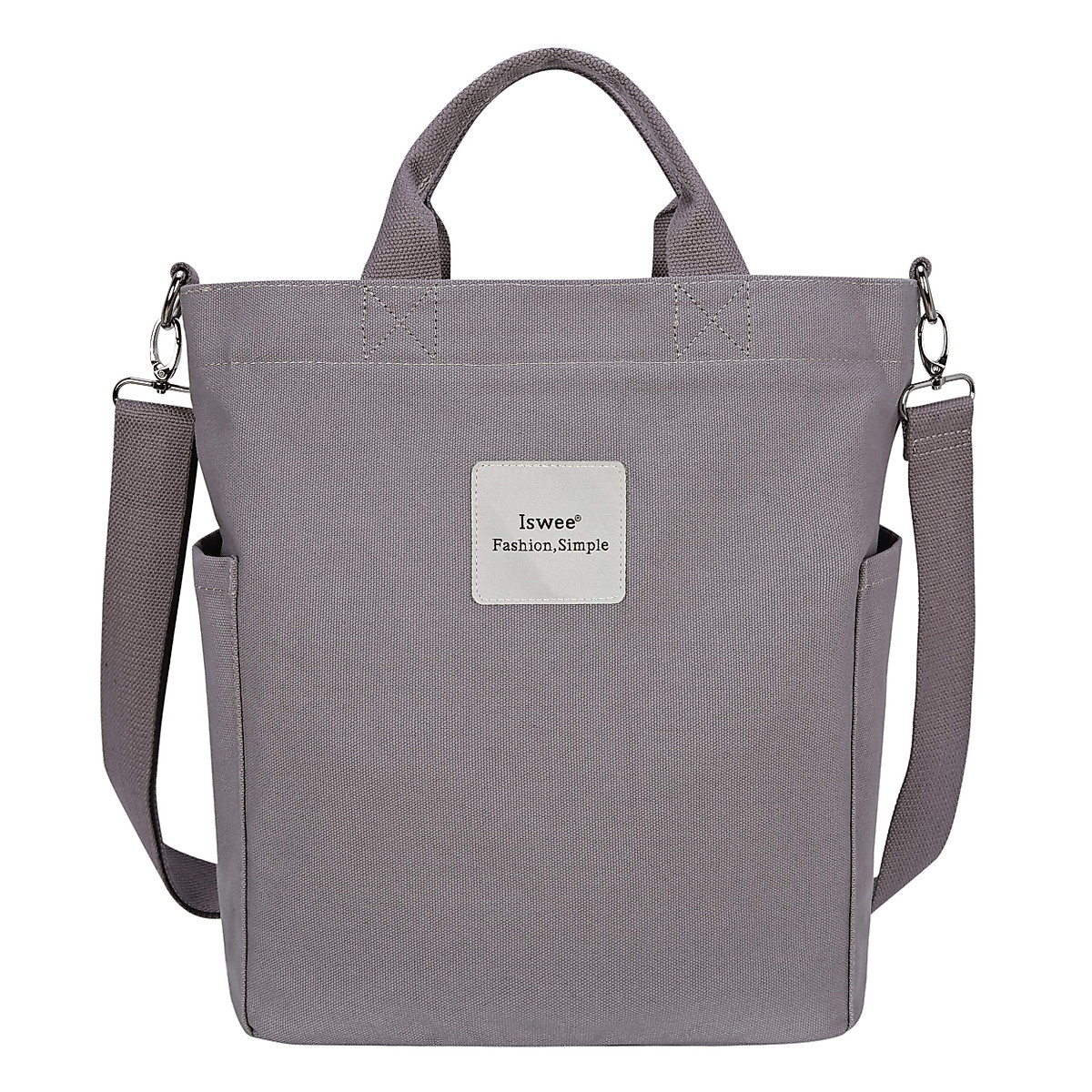 Iswee Canvas Tote Bag for Women Casual Shoulder Work Bag Crossbody Top Handle Bag Shopping Handbags for Women (Gray)