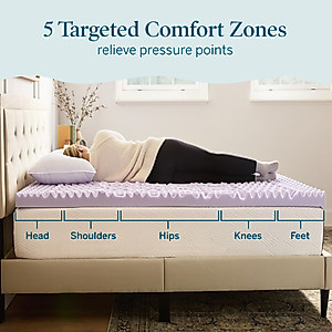 LUCID 3 Inch 5 Lavender Memory Foam Plush-Calming Targeted Convoluted Comfort Zones Mattress Topper, King