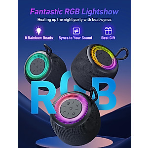 LENRUE F62 Portable Bluetooth Speaker with Bluetooth 5.3, RGB Lights, Stereo Sound & bass, Compact Size, IPX5 Waterproof, Lightweight Travel Speaker for Car Bicycle Bag and More Outdoor