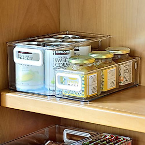 Youngever 4 Pack Stackable Plastic Storage Organizer Container Bins, Stackable Storage Bins with Handler for Refrigerator, Pantry (10" x 4" x 3")